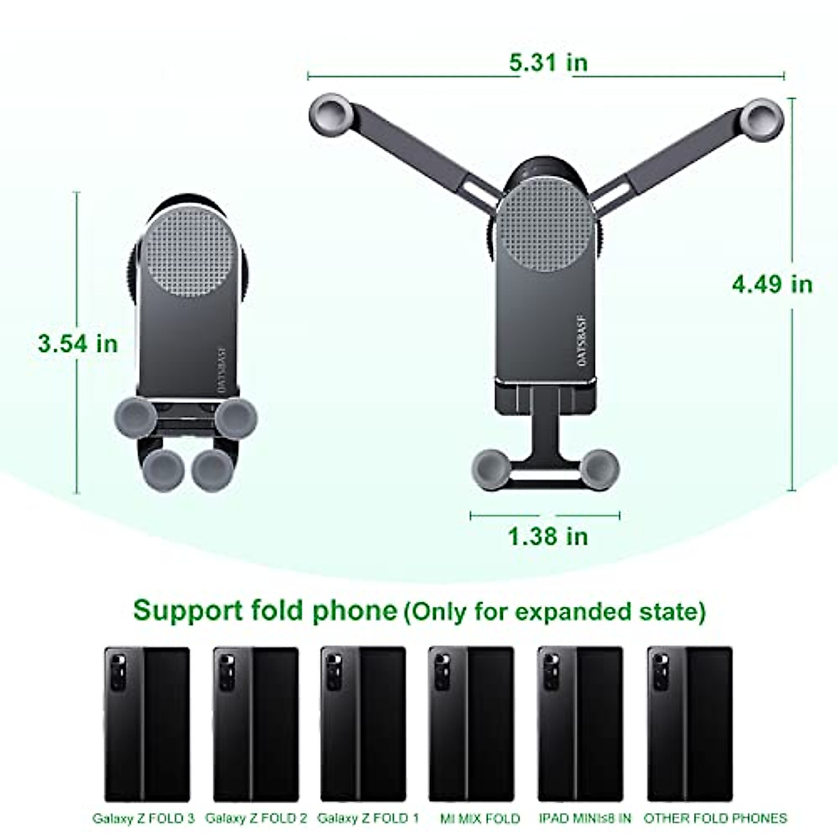 Xuenair Amazing Z Fold Car Mount Universal Z Fold 4 Car Mount Aluminum,Vent Samsung Z Fold 3 Car Mount for Galaxy Z Fold 4 3 2[Without CASE] S21 S20 iPhone 13 pro max 4.7-8" Phones-Black