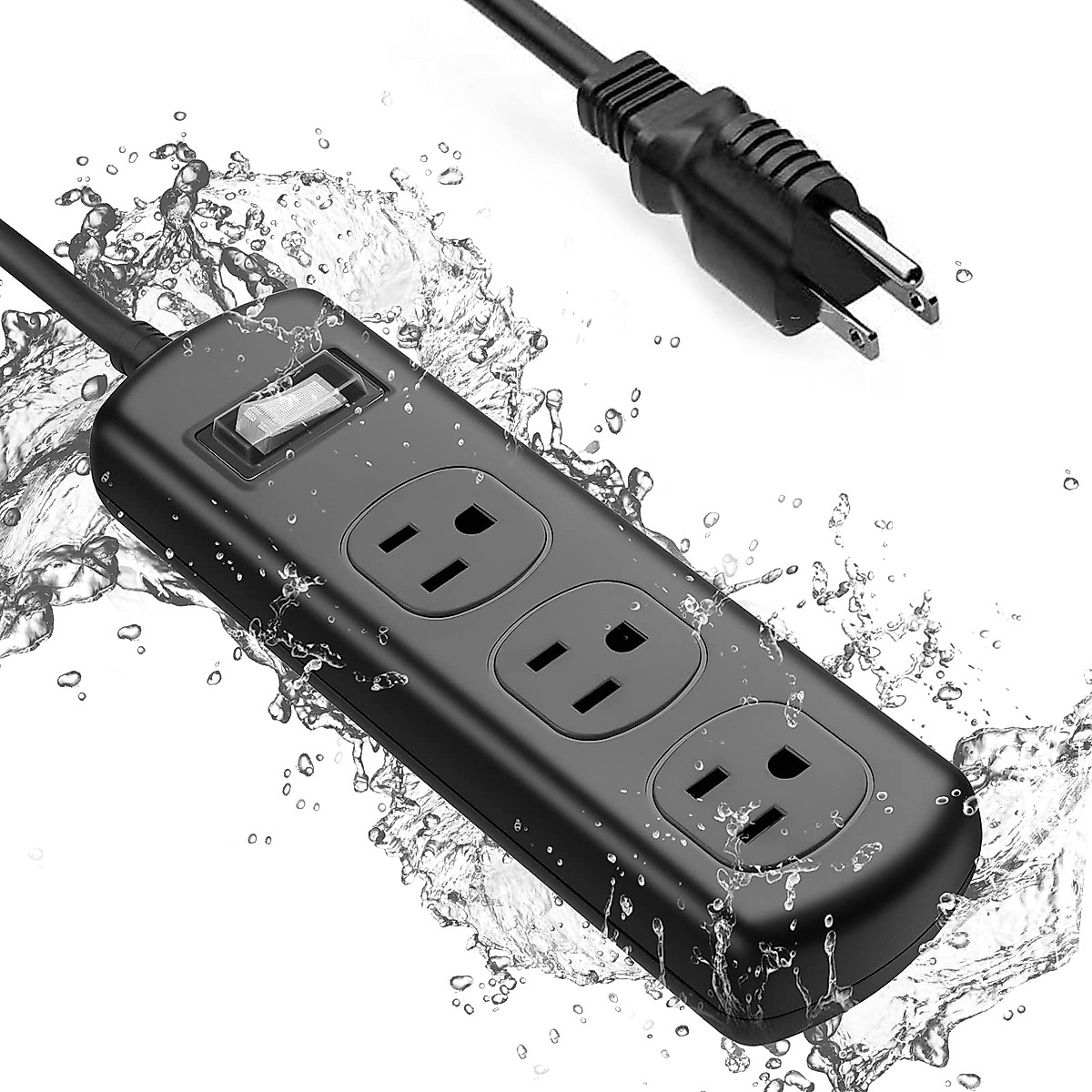 Power Strip Surge Protector Waterproof, with 6 ft Long Extension Cord and 3 Outlets, IPX6 Waterproof and Electric Shockproof Socket for Baby Room, Bathroom, Kitchen, Garden, Yard Lighting
