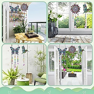 Diamond Painting Sun Catchers, 3 Pack Diamond Art Wind Chimes Diamond Art Kits, Wind Chime Kit Diamond Art Kits for Adults Crafts for Adults Women (Butterfly & Hummingbird & Sun)
