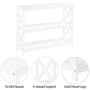Yaheetech Console Table with 3 Storage Shelves, Entryway Table Sofa Side Table Narrow Long Bookshelf for Hallway Living Room, Accent Furniture, White