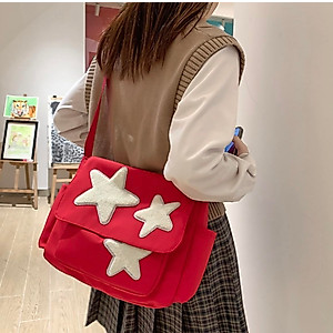 Cute Messenger Bag for Women Men Canvas Crossbody Shoulder Bag with Side Pockets Large Laptop Bag Canvas Tote (Red)