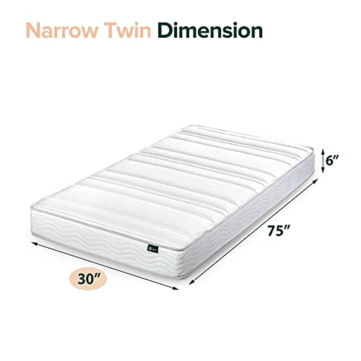 ZINUS 6 Inch Foam and Spring Mattress, CertiPUR-US Certified Foams,Mattress-in-a-Box, Narrow Twin, off white