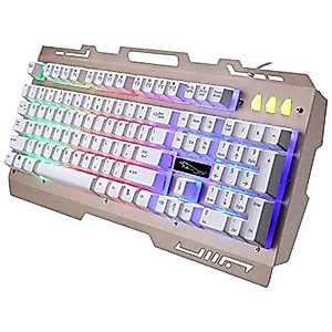 Rainbow LED Backlit Gaming Metal Keyboard Wired USB Laptop Backlight Mechanical Feel YANG1MN (Color : White)