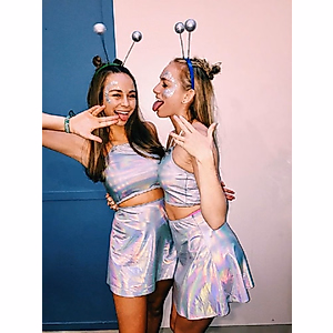 Alien Headband Halloween Alien Costume Accessories Alien Antenna Headband Adult with Face & Body Chunky Glitter Space Theme Party Favors for Women