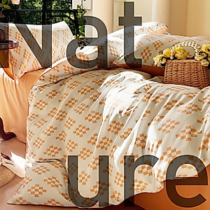 Doimier Duvet Cover Queen Boho, 4 PCS Vintage Bedding Sets, Gingham Patterned Comforter Covers Set with Zipper Closure, Soft Breathable Geometric Orange Rhombus (Diamond Grid, Queen)