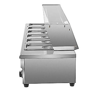 VEVOR 110V Bain Marie Food Warmer 6 Pan x 1/3 GN, Food Grade Stainelss Steel Commercial Food Steam Table 6-Inch Deep, 1500W Electric Countertop Food Warmer 42 Quart with Tempered Glass Shield