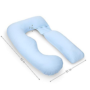 Pharmedoc Pregnancy Body Pillow Cover Replacement for U Shaped Body Pillow with Detachable Extension ONLY- Jersey Cover Only - Light Blue