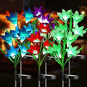 BrizLabs Solar Lily Flower Lights, 6 Pack 24 LED Outdoor Solar Powered Garden Lights, Waterproof Multi-Color Changing Flower Lights, Landscape Stake Light for Garden, Yard, Pathway, Patio Decor