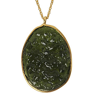 TASKD Green Moldavite Aerolite Crystal Stone Pendant Gemstone Silver Platted Moldavite Necklace Energy Meteorite Amethyst Ecko Necklace For Women Matoa Gift For Her From Him (Golden Chain)