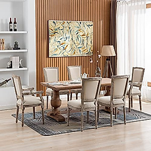 GOOLON Dining Chair Set of 2 French Style Fabric Upholstered Chair for Dining Room Square Backrest Country Bistro Mid Century Armless Chair for Kitchen Dining Room Beige