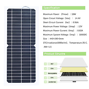 Socentralar Flexible Solar Panel Kit 12v/10w, Photovoltaic PV Module Charger with Controller USB and DC Alligator Clip Cable Outdoor Camping Emergency Lighting