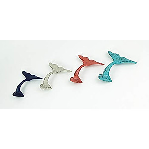 Set of 4 Cast Iron Whale Tail Wall Hooks Nautical Decorative Towel or Coat Hanging Beach House Coastal Accent Decor