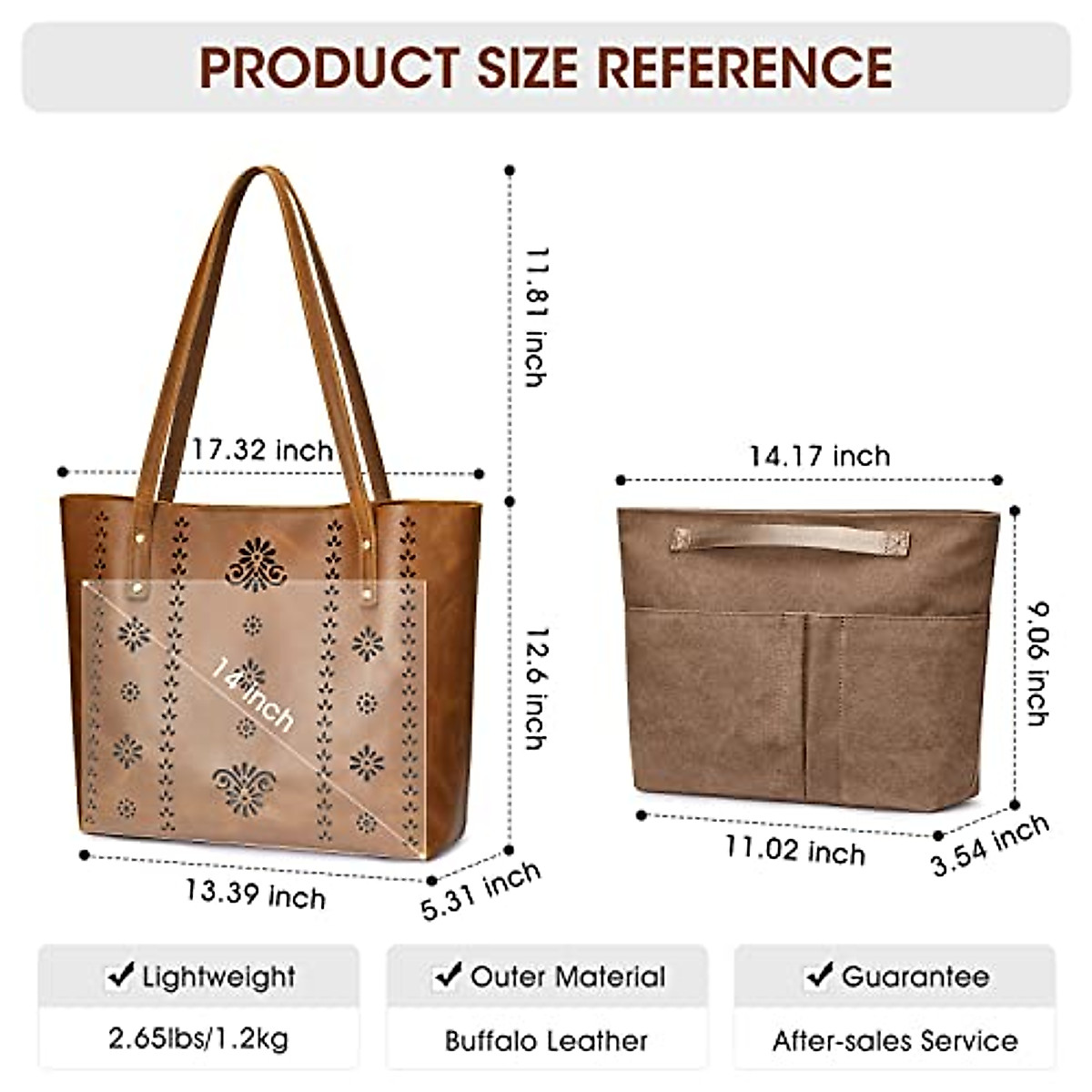 Kattee Women Genuine Leather Tote Bags Shoulder Purses Vintage Handbags Top Handle Work Bags Thick Full Grain (Light Brown)