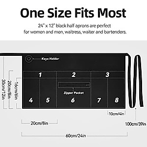 NLUS Server Aprons with 8 Pockets, Water Oil Stain Resistant Waitress Waiter Waist Aprons Poly/Cotton Bistro Apron for Women Men, 24 X 12 inch - 2 Pack