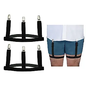 Adjustable Shirt Garters with Locking, Non-Slip Clips (2-Pairs) For Men And Women By Comfy Deluxe - Elastic Shirt Stays With Clip, Easy To Wear & Keep Shirts Tucked In, For All Types Of Shirts