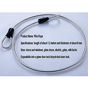 Stainless Steel Safety Cable,Double Loop Braided Steel Cable Flexible Lock Cable Lock 3/8 inch U-Lock,Padlock,Transparent Wire Rope with Ring, Electric Door, Bicycle,Glass Door Lock, Door Handle，
