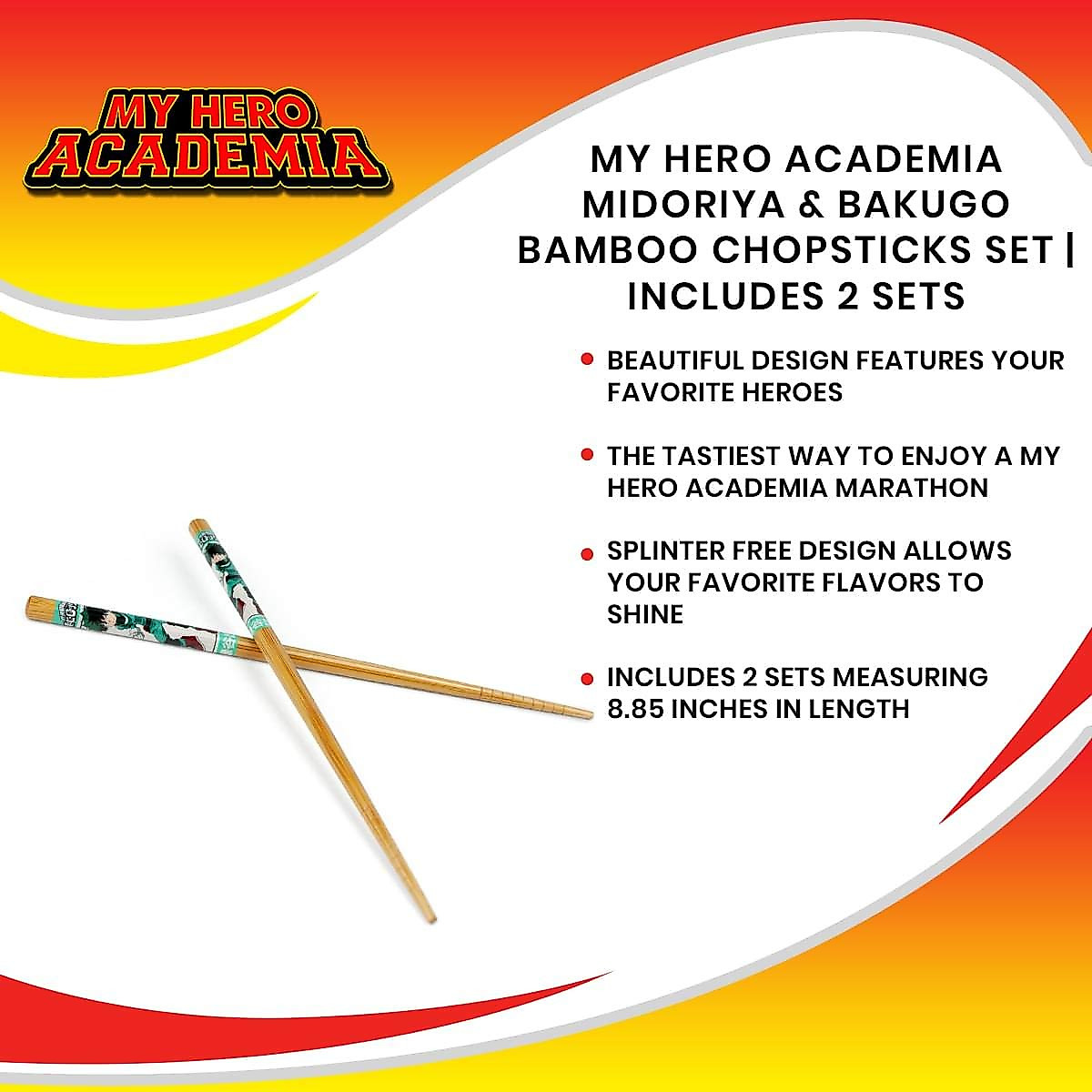 My Hero Academia Chopsticks, Set of 2 My Hero Academia, Deku, Todoroki, All Might, Plus Ultra, Bakugo