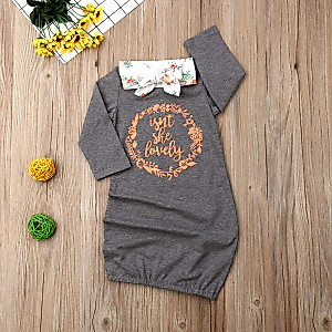 Qiylii Newborn Baby Girl Isn't She Lovely Floral Nightgowns Headband Sleepwear Sleeping Bag (0-3 Months, Gray)