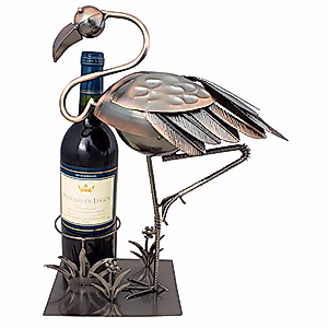 BRUBAKER Wine Bottle Holder 'Flamingo' - Table Top Metal Sculpture - with Greeting Card