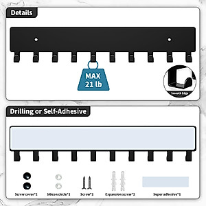 GTK Key Holder for Wall, Key Hooks with 10 Hooks, Wall Mounted Key Holder for Hallway, Self Adhesive Key Rack(Black)