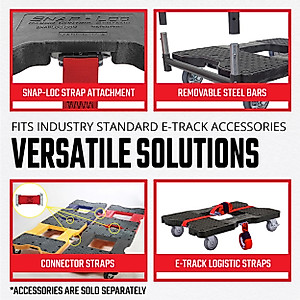 SNAP-LOC, Heavy Duty Moving Dolly 4 Wheels, 1,500 lb with Panel Bars, 4 Inch Casters, Dollies for Moving Cargo, E Strap Attachment Included, Black