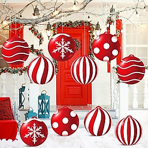Jetec 10 Pcs Christmas Inflatable Balls Decorations 9 Inch PVC Inflatable Balls Winter Snowman Hanging Ornaments for Outdoor Garden Tree Party(Xmas Ball)