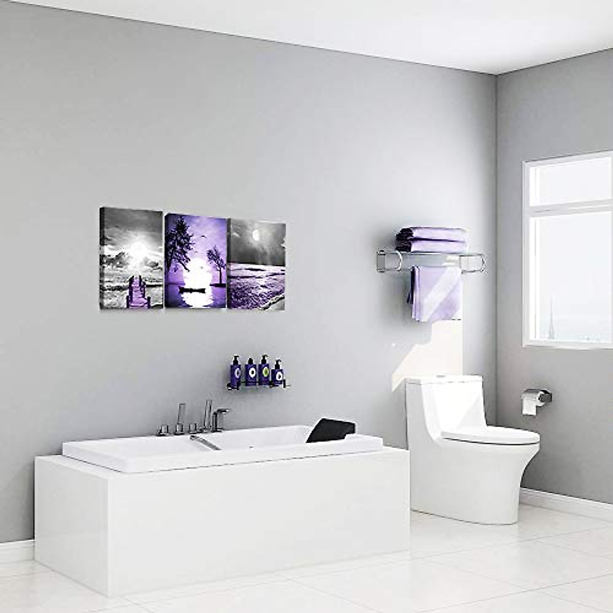wall decorations for living room 3 Piece framed canvas wall art bathroom artwork for wall painting office bedroom wall decor Black and white ocean purple Landscape modern family Posters home decor