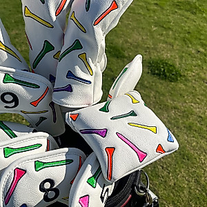 Golf Headcovers,Colorful Tee Driver Headcover Fairway Wood Cover Hybrid Cover Leather 3 Wood Headcover Mallet Putter Headcover Blade Putter Cover Golf Club Covers for Odyssey Scotty Cameron Taylormade