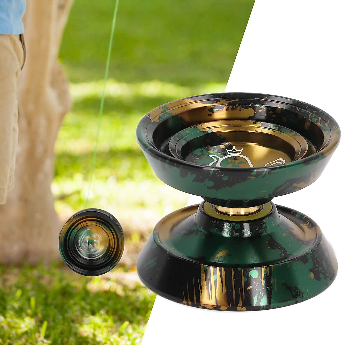 YoYo Ball, Unresponsive Aluminum Alloy Advanced Competition YoYo Ball with Glove 3pcs Strings for Adult Children(Black Gold) Yoyo Yo Yo