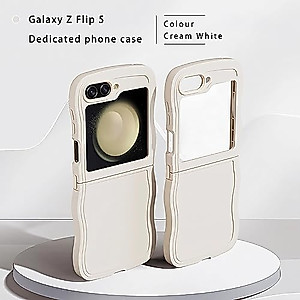 Eiavike Phone Case for Samsung Galaxy Z Flip 5 2023, Soft Silicone Solid Color Curly Wave Frame [with Non-Slip Hinge] Shockproof Protective Cover for Galaxy Z Flip 5 5G - Cream White