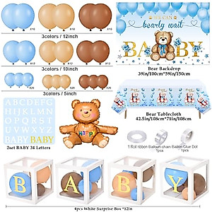 Winrayk 179Pcs Teddy Bear Baby Shower Decorations Boy Baby Boxes with Letters Brown Blue Balloon Arch Kit We Can Bearly Wait Backdrop Tablecloth Bear Balloon Birthday Party Boy Baby Shower Decorations