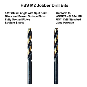 MAXTOOL 15/32" 2pcs Identical Jobber Length Drills HSS M2 Twist Drill Bits Fully Ground Black & Bronze Straight Shank Drills; JBF02H10R30P2