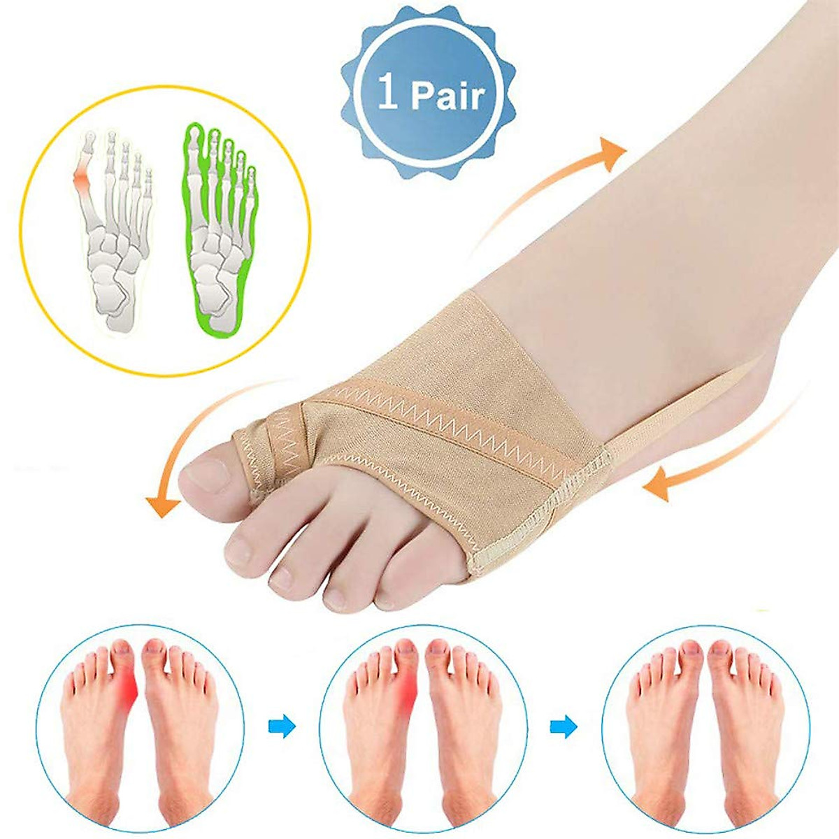 Toe Splints Corrective Socks, Day Night Hallux Valgus Bunion Brace Straightener, Toe Arthritis Pain Relief Hammer Overlapping Big Bones Orthopedic Cushioned Soft Silicone Sleeve Wrap (S)