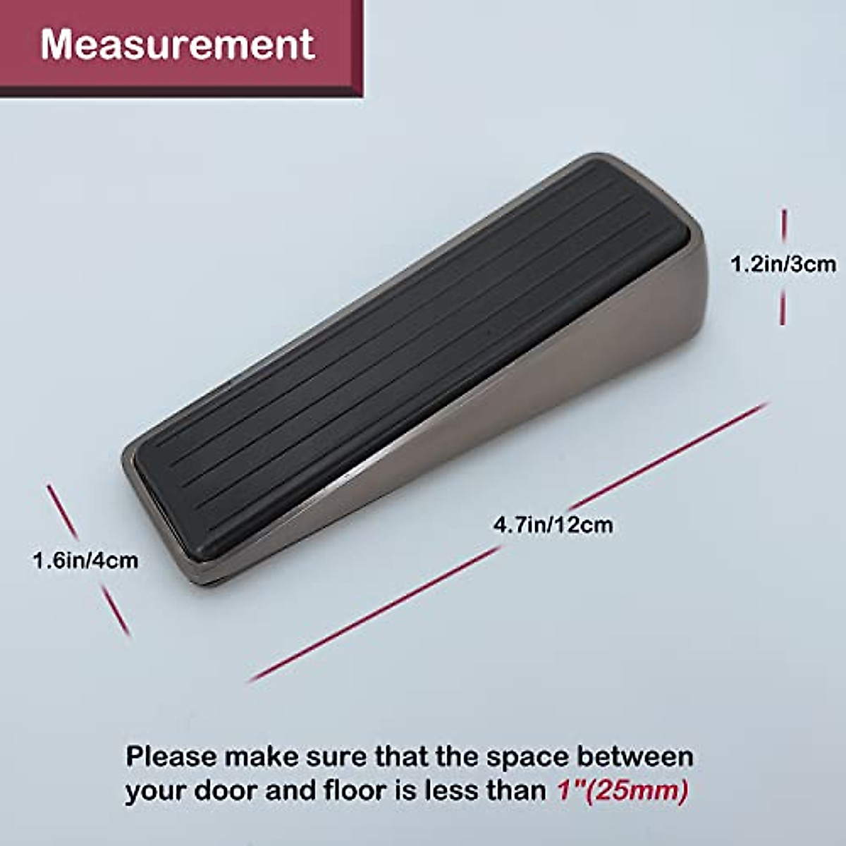 Lovein Door Stopper with Metal Alloy, Rubber Door Stop Wedge Works Quite and Security, Hold Heavy Doors Firmly by Non-Skid Rubber Base Grip , Chrome black