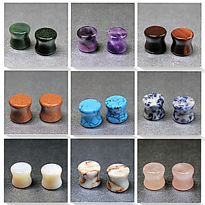 BodyJ4You 18PC Body Piercing Stone Plugs - Ear Stretching Kit - Gauges 00G (10mm) - Saddle Double Flared Tunnels Expander Stretchers Earrings - Unisex Men Women Jewelry