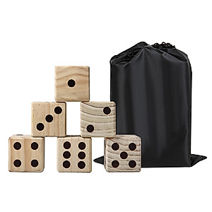 Hathaway High Roller yd Dice Set with 6 x 3.5-in Wooden Dice & Black Nylon Storage Bag, Reusable Scorecard Included yd Dice, Wood