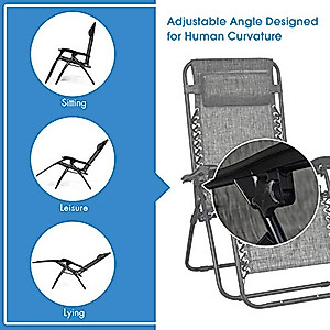 S AFSTAR Safstar Folding Zero Gravity Lounge Chair Set, 3 PCS Outdoor Recliners w/Removable Headrest and Portable Table for Balcony Patio Poolside (Gray)