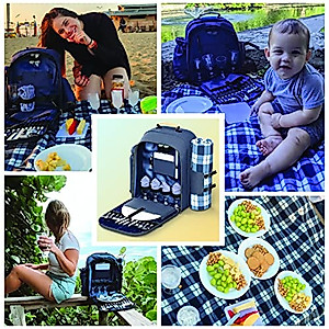 Savvy Comfort | Picnic Backpack Set for 4 with Large Cooler Backpack, Waterproof Picnic Blanket, Insulated Bottle Holder & Cutlery Set. Picnic Basket in a Backpack- for The Beach, Park, Date Night