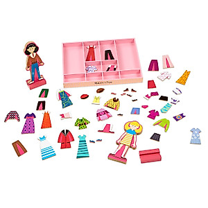 Melissa & Doug Abby and Emma Deluxe Magnetic Wooden Dress-Up Dolls Play Set (55+ pcs) Magnetic Paper Dolls for Kids Ages 3+
