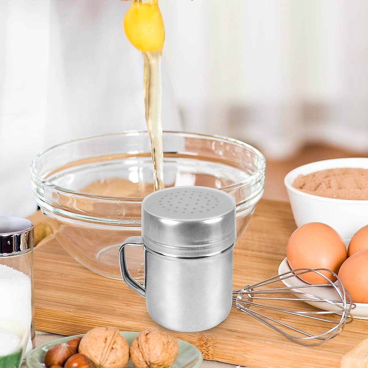 GEMLORD 2 Pieces 13.5 OZ Stainless Steel Salt and Pepper Dredge Shakers with Lid and Handle, Seasoning Pepper Shaker Spice Condiment Shakers for Powder Candy Cooking Kitchen Baking