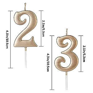 Champagne Gold 32nd & 23rd Number Birthday Candles for Cake Topper, Number 32 23 Glitter Premium Candle Party Anniversary Celebration Decoration for Kids Women or Men