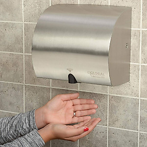 Global Industrial High Velocity Automatic Wall Hand Dryer, Stainless Steel, 120V