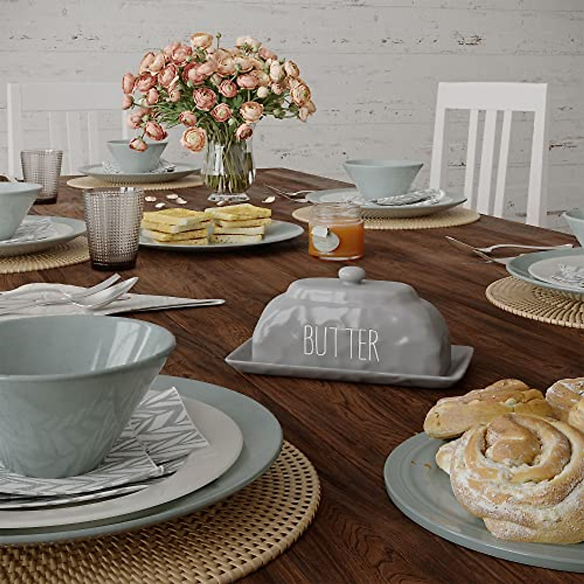 Barnyard Designs Ceramic Butter Dish with Lid for Countertop, Large Butter Holder, Butter Crock for Counter, Covered Butter Dish for Refrigerator, Farmhouse Dishes Kitchen Decor, Grey, 8" x 4"