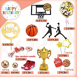Vitalili Basketball Cake Topper, 34 Pcs 5.5'' Plastic & Paper Decorations, for Kids Boys Birthday Party Supplies, Realistic Design, Convenient Use, Fits for Cakes, Cupcakes, Home Party & More