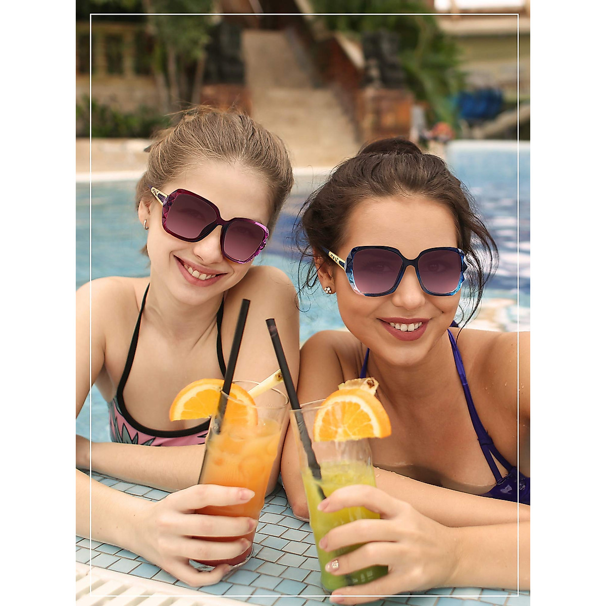 7 Pairs Oversized Sunglasses Women Sparkling Frame Classic Ladies Sunglasses Polarized Square Sunglasses