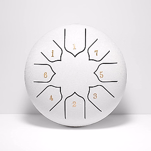 YeahLoop Steel Tongue Drum,6 Inch 8 Notes Tambourine,Percussion Set with Bag,Music book,Mallets,Mallet Holder and Finger Plectrums for Meditation Entertainment (White)