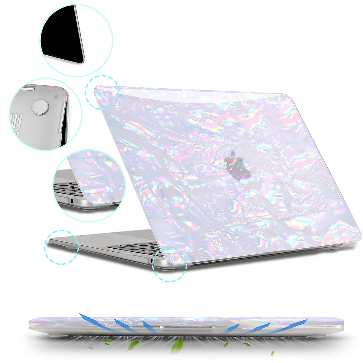 B BELK Compatible with MacBook Air 13 inch Case 2022 2021 2020 2019 2018 Release M1 A2337 A2179 A1932 Touch ID, Glitter Pearl Plastic Hard Shell Case+2 Keyboard Cover+Screen Protector, Iridescent