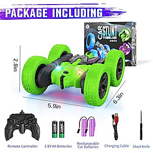 Terucle Remote Control Car, RC Cars Stunt RC Car Toys Double-Sided 360° Rotating Headlights Upgraded 4WD Rc Drift Truck Kid Toys for Boys 8–12 Year Old Remote Control Toys (Green)