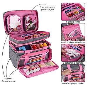 CraftGenes Sewing Storage Organizer, 3 Layers Large Sewing Storage Bag for Sewing Supplies with 2 Detachable Pouches, Sewing Box for Spool Thread, Sewing Tool(Bag Only)