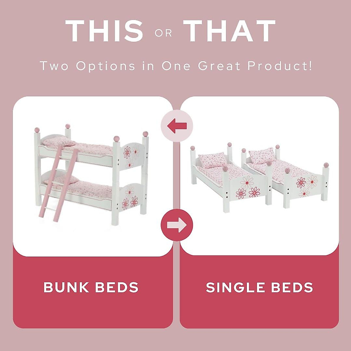 Emily Rose Doll Bunk Bed, 18 Inch Doll Furniture Mini Baby Doll Stackable Bed, Wooden Doll Accessories Bunkbed Furniture Set, 18" Doll Bedding Toy Playsets - Compatible with 18" American Girl Dolls
